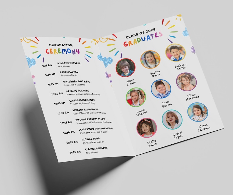 Preschool Graduation Program Template: Class of 2025, Editable Canva ...