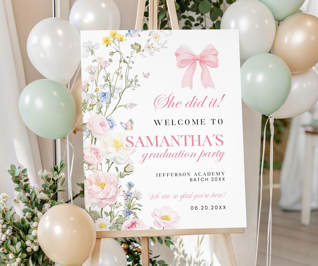 Graduation Welcome Sign Template, Editable Canva Wildflower Party Sign ...