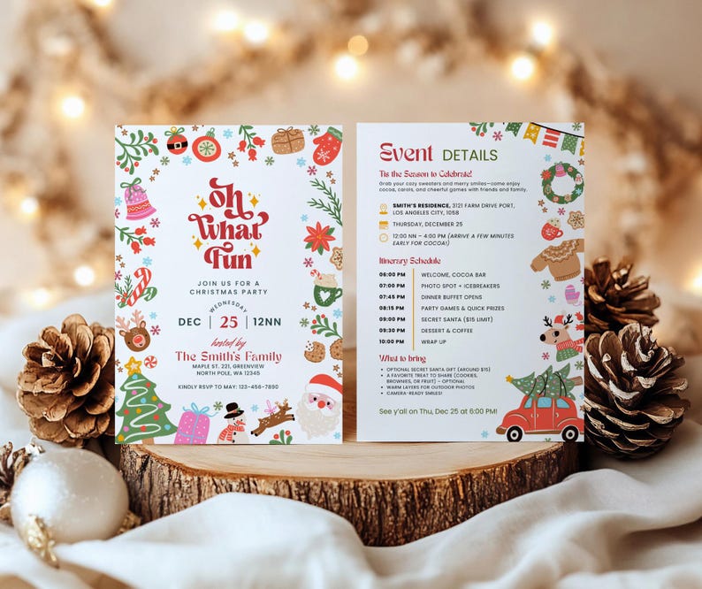 Editable Christmas Invitation, Oh What Fun, Canva Template, Event ...