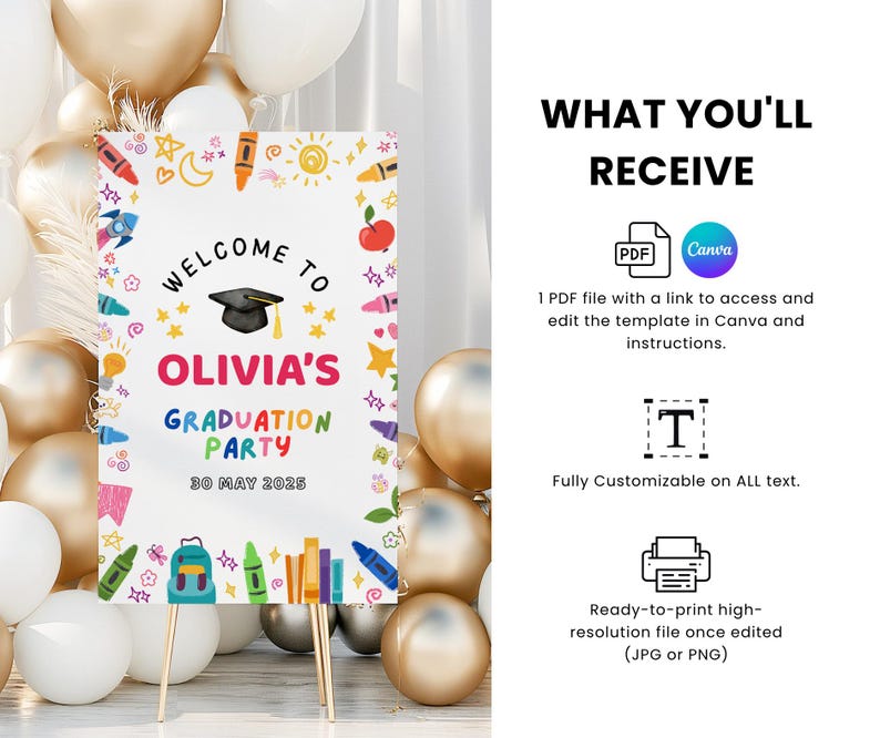 Preschool Graduation Welcome Sign: Crayon Theme Party Decor (editable ...
