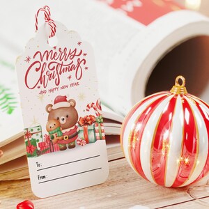 Editable Santa Bear Christmas Gift Tags, Watercolor Holiday Tags, Cute ...
