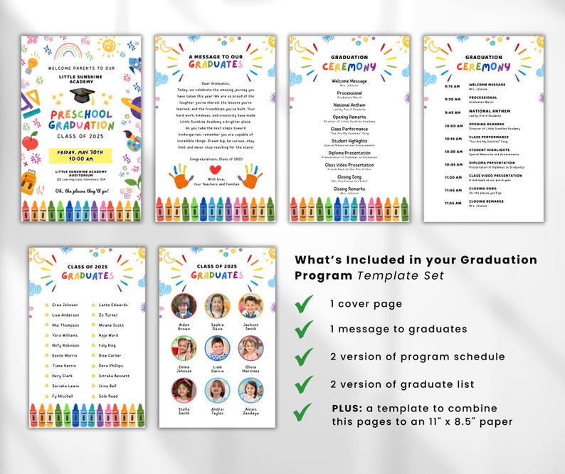 Preschool Graduation Program Template: Class of 2025, Editable Canva ...