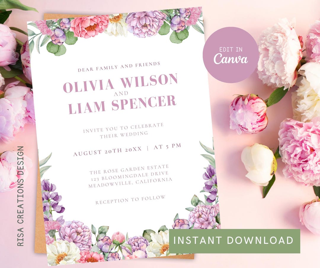 Floral Pastel Wedding Invitation Template, Printable Pastel Pink and ...