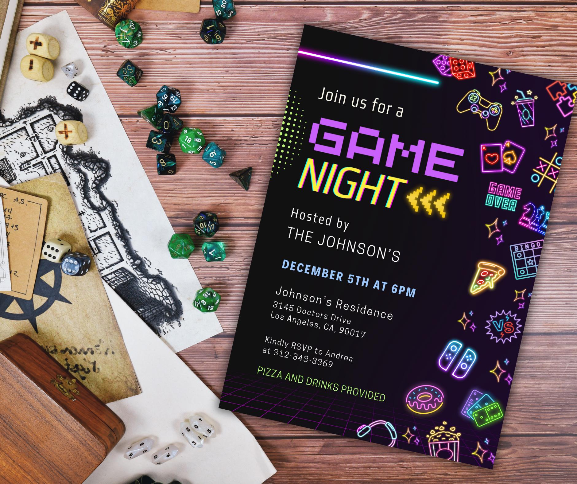 Game Night Invitation – Neon Video Game Party Invite, Editable Gamer ...