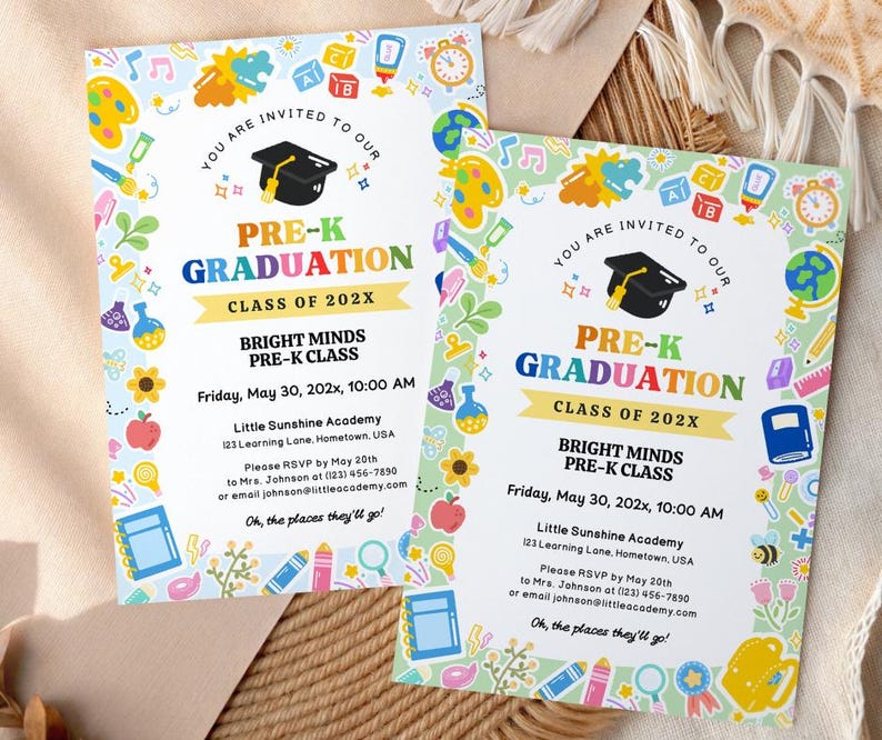 Preschool Graduation Invitation Template, Editable Pre-k Grad Invite ...