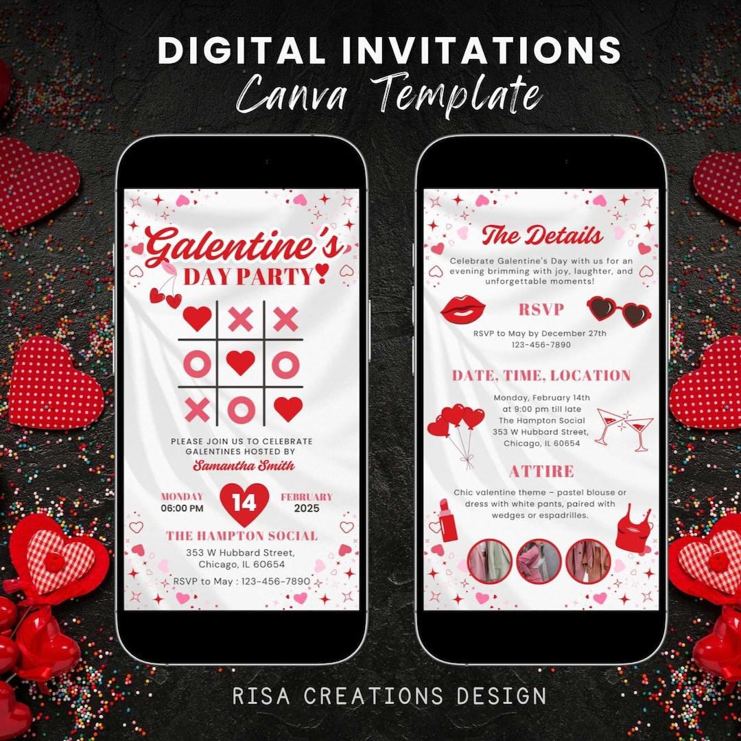 Galentine’s Girls Night Invitation, Digital Valentine's Day Dinner or ...