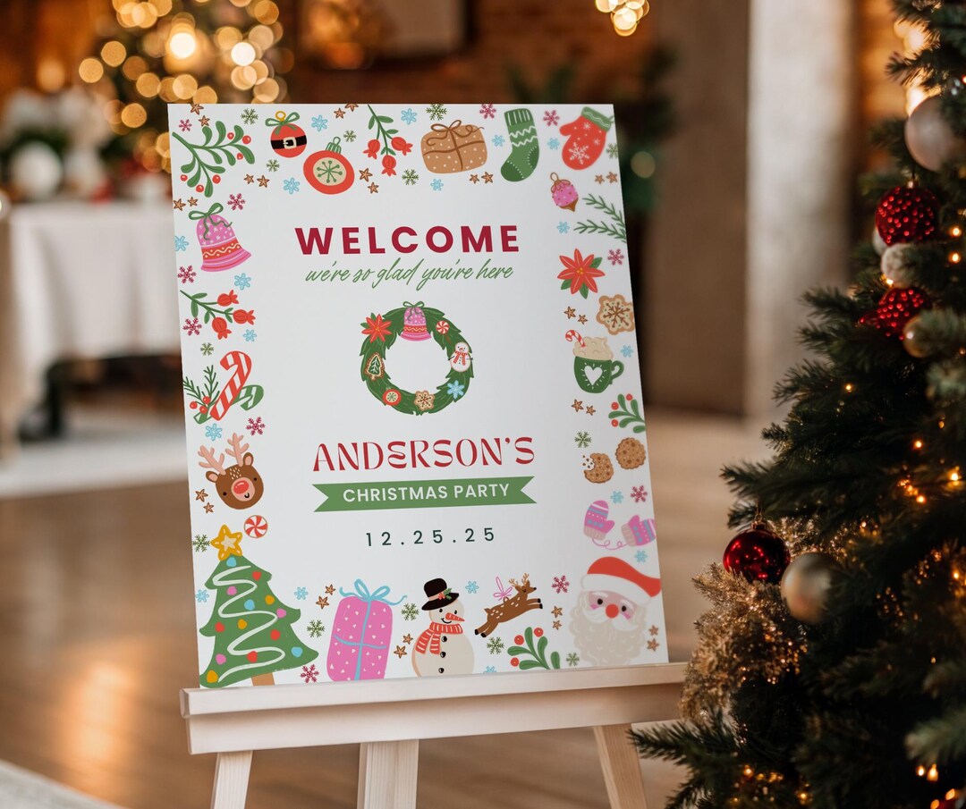 Editable Christmas Welcome Sign Template, Christmas Party Sign, Oh What ...