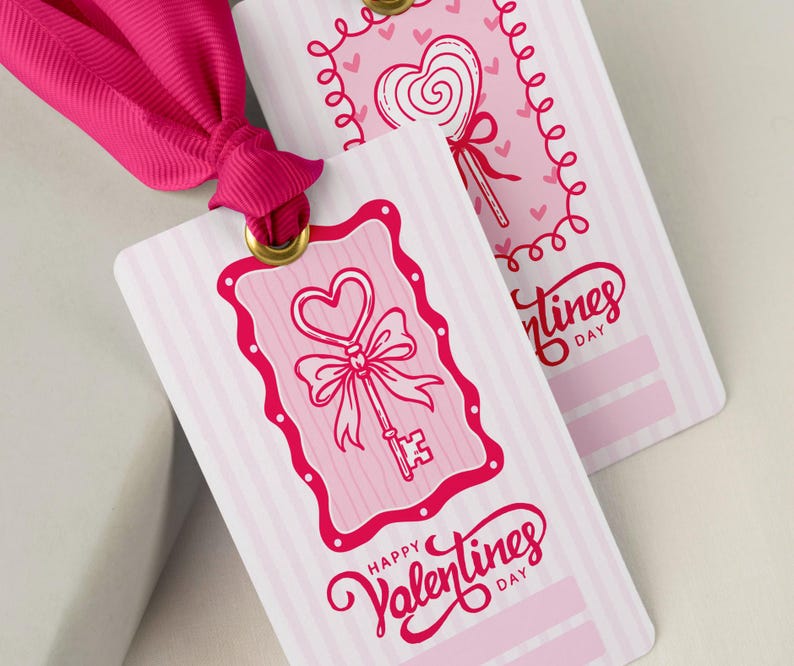 Printable Valentine's Gift Tags, Pink Vintage Valentines Tags, Editable ...