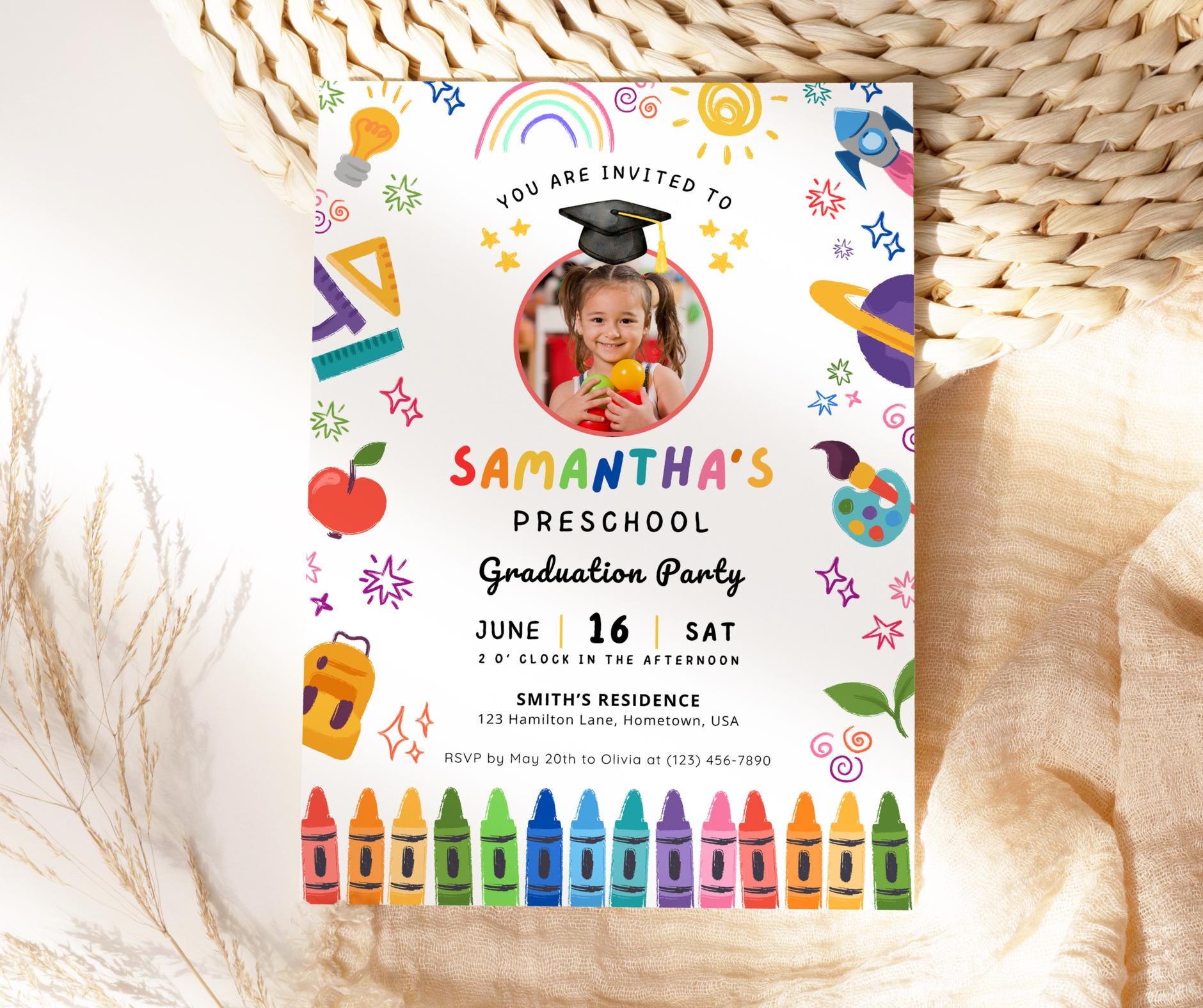 Editable Pre-k Graduation Invitation: Colorful Crayon Design (digital ...
