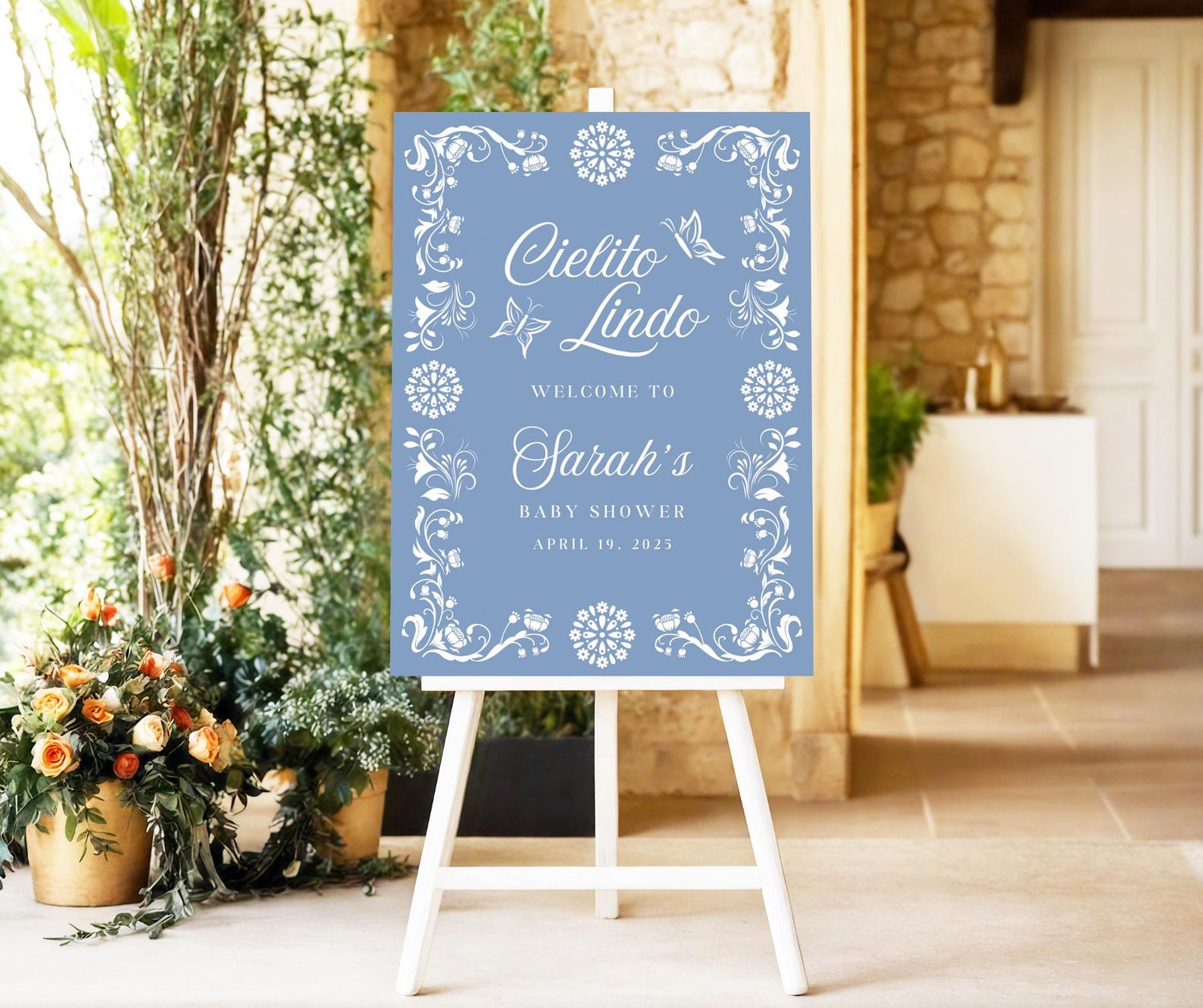 Cielito Lindo Baby Shower Welcome Sign, Blue Talavera, Editable in ...