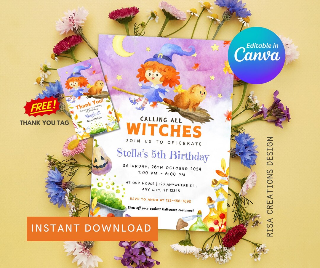 Editable Halloween Witch Invitation, Halloween Party Invitation ...