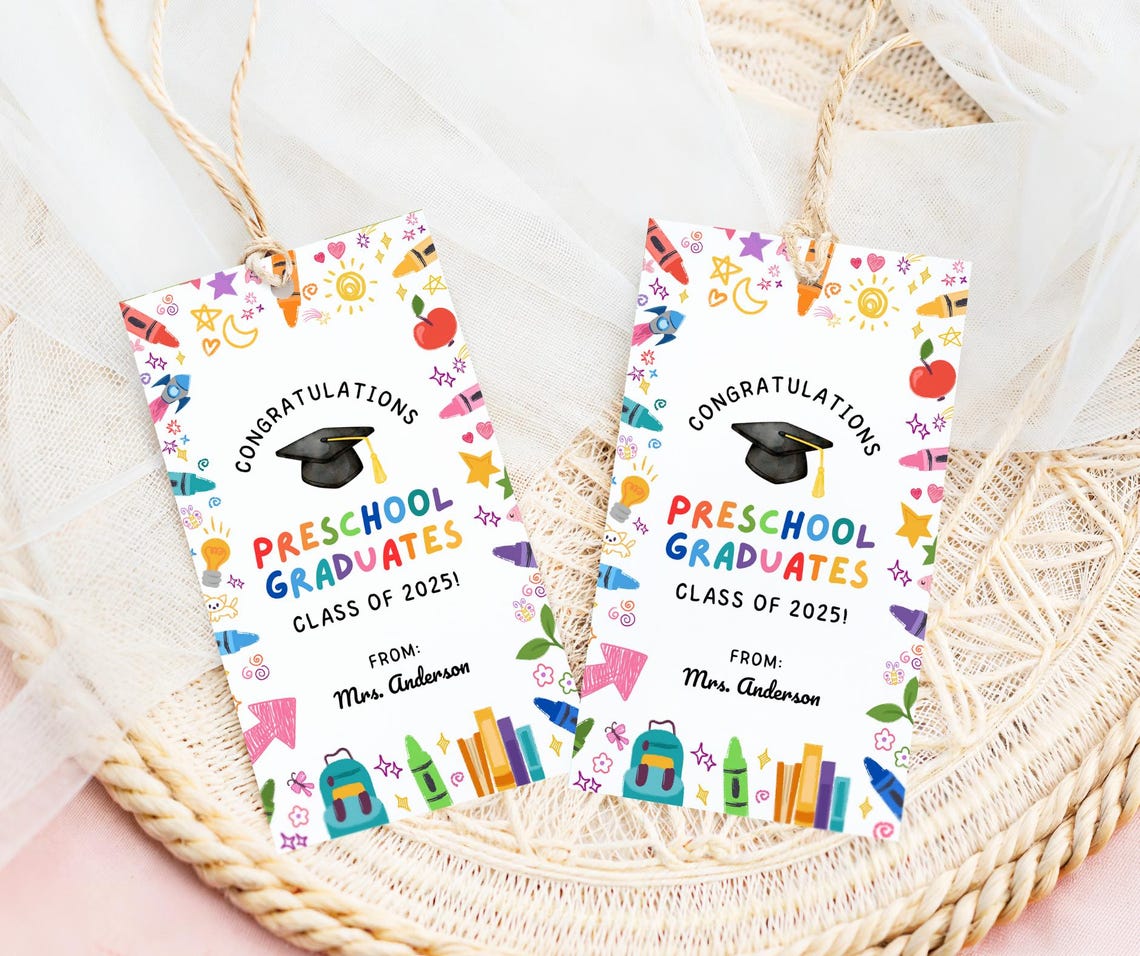 Pre-k Graduation Gift Tags, Printable Preschool Graduate Favor Tag ...
