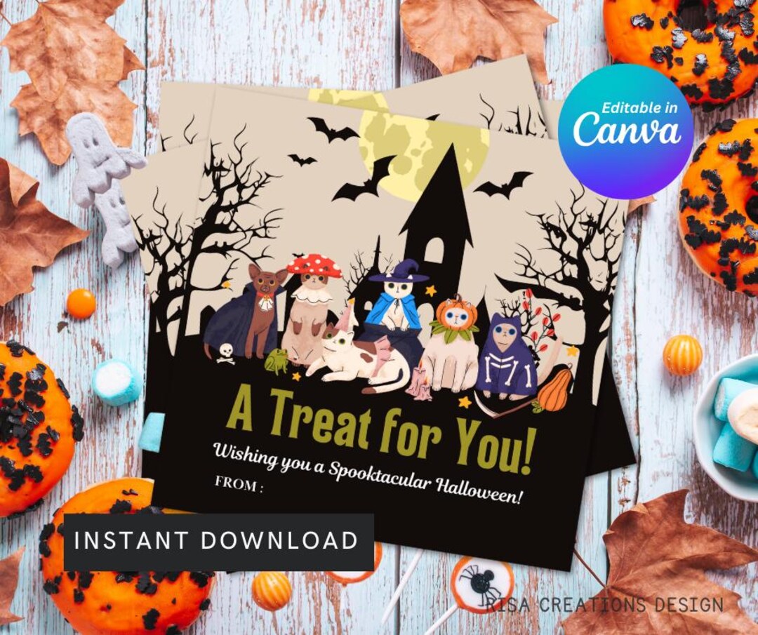 Printable Cat Halloween Tags, Halloween Printable Gift Tags, Cute Treat ...