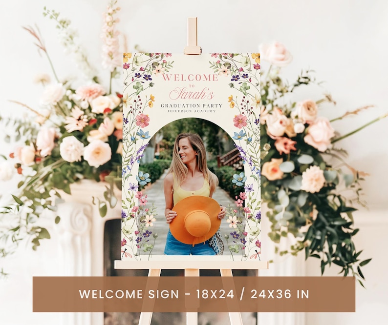 Wildflower Graduation Bundle Template, Editable Canva Party Set, Photo ...