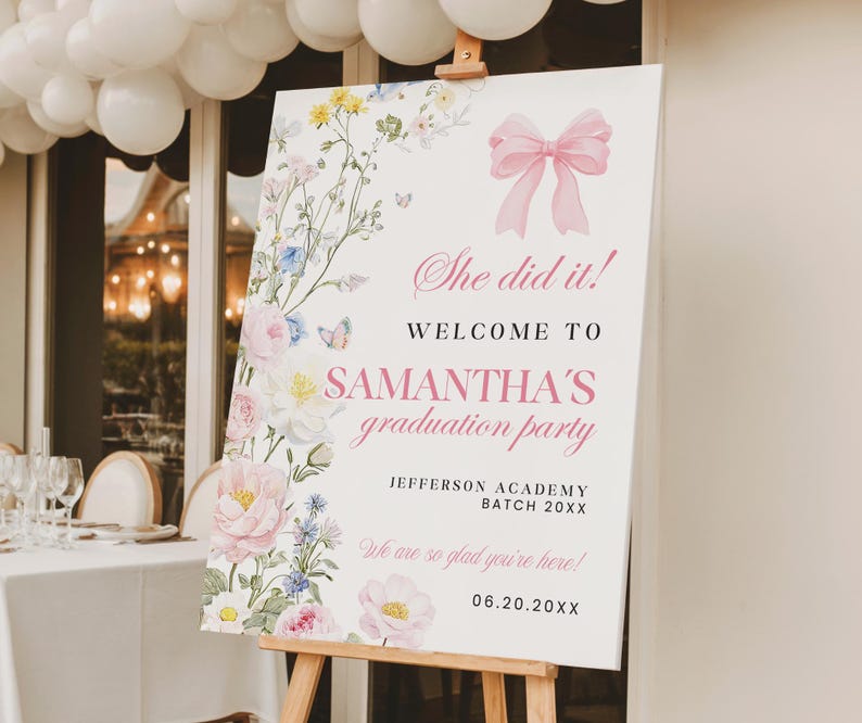 Graduation Welcome Sign Template, Editable Canva Wildflower Party Sign ...