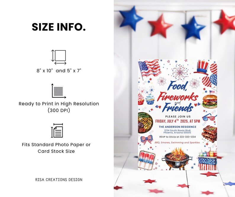 4th of July BBQ Invitation, Editable USA Independence Day Party Invite ...