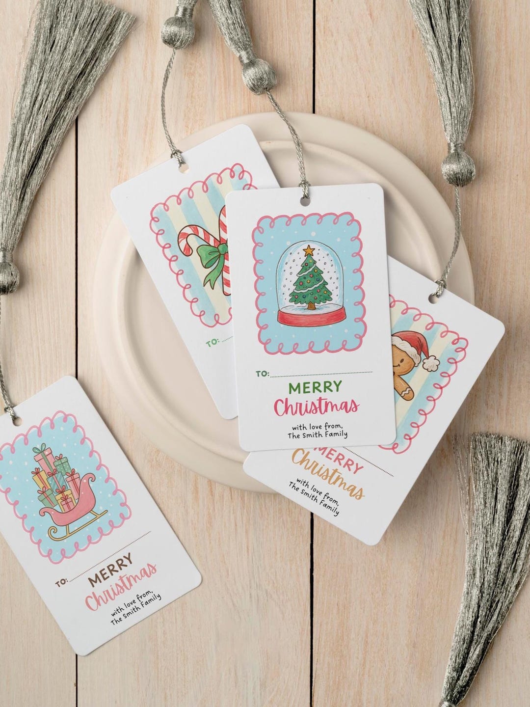 Editable Christmas Gift Tags for Kids, Watercolor Holiday Tag Set ...
