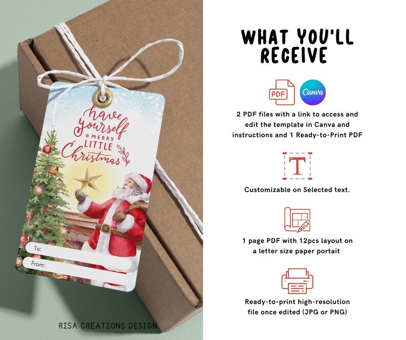 Editable Santa Gift Tag, Printable Merry Christmas Gift Tags, Christmas ...