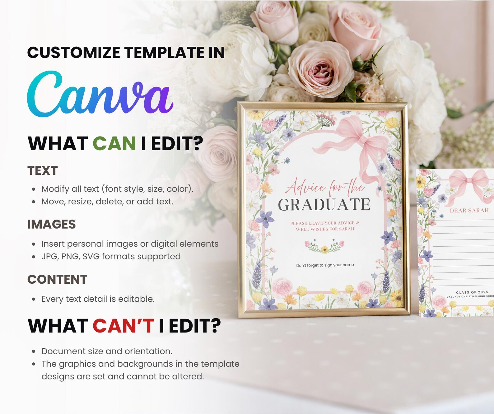 Floral Graduation Advice Sign and Cards Canva Template – Editable ...