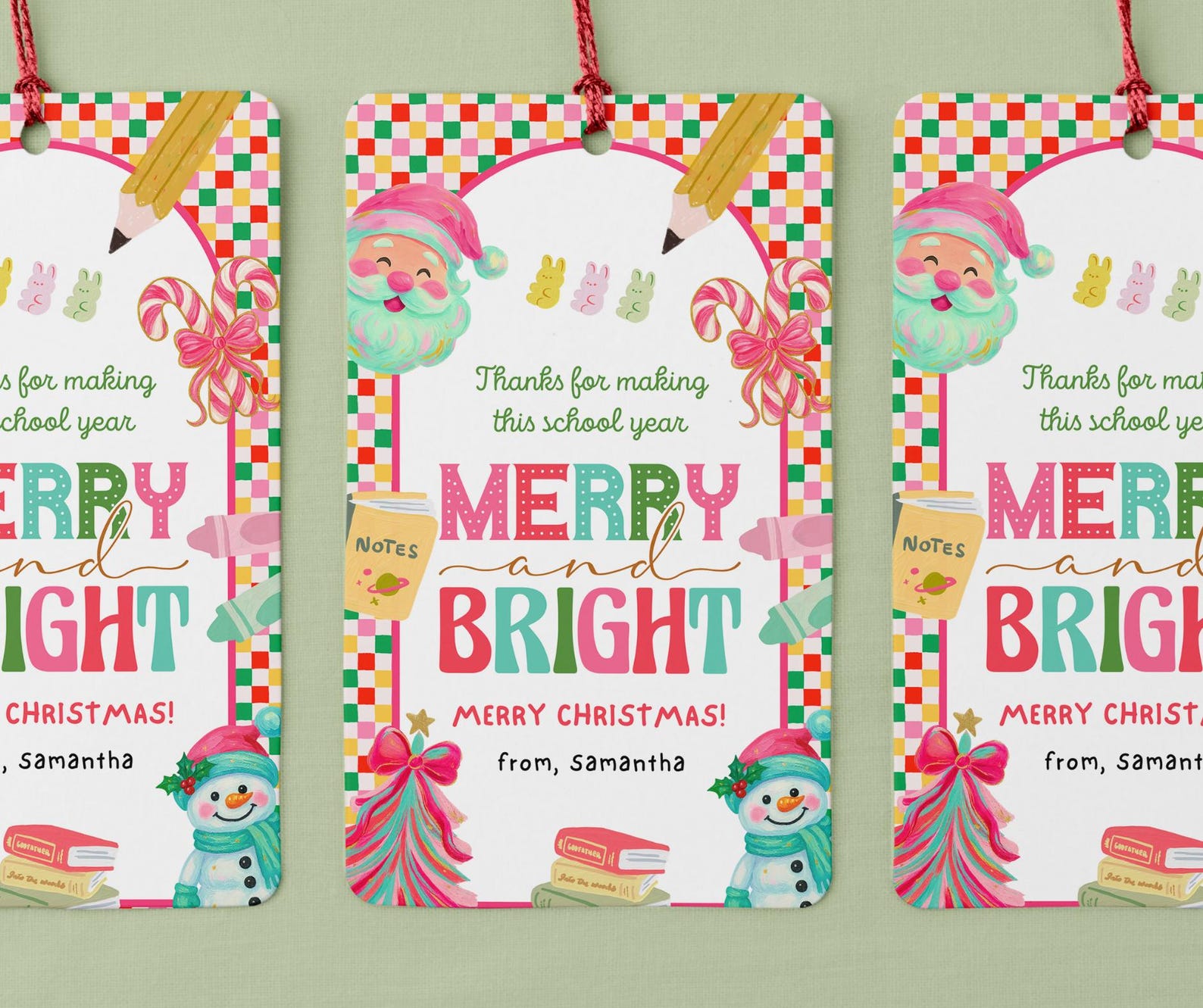 Editable Merry & Bright Christmas Gift Tags, Teacher Thank You Tag ...