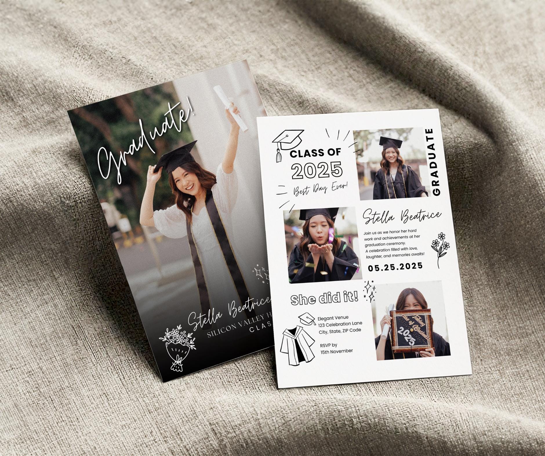Modern Graduation Invitation Senior Announcement Card Doodle Style ...