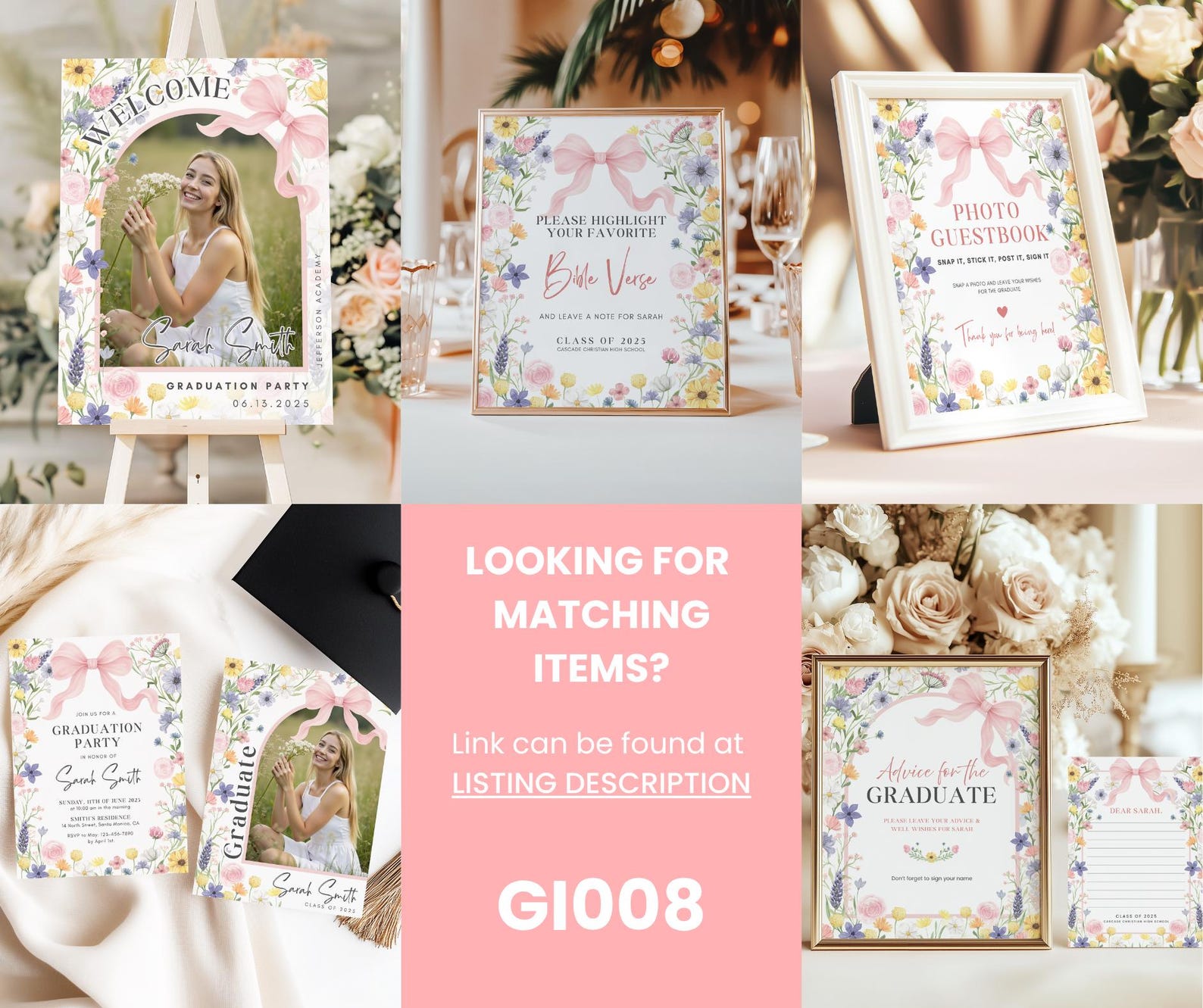 Floral Graduation Advice Sign and Cards Canva Template – Editable ...
