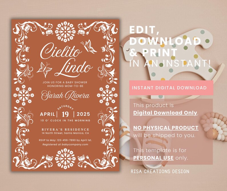 Cielito Lindo Baby Shower Invitation, Editable Neutral Talavera Theme ...