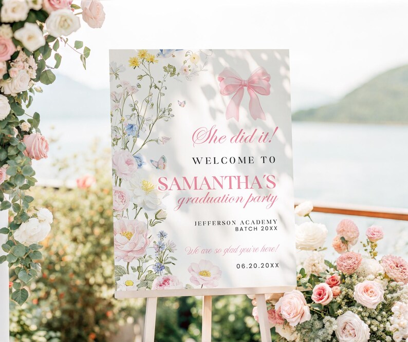 Graduation Welcome Sign Template, Editable Canva Wildflower Party Sign ...