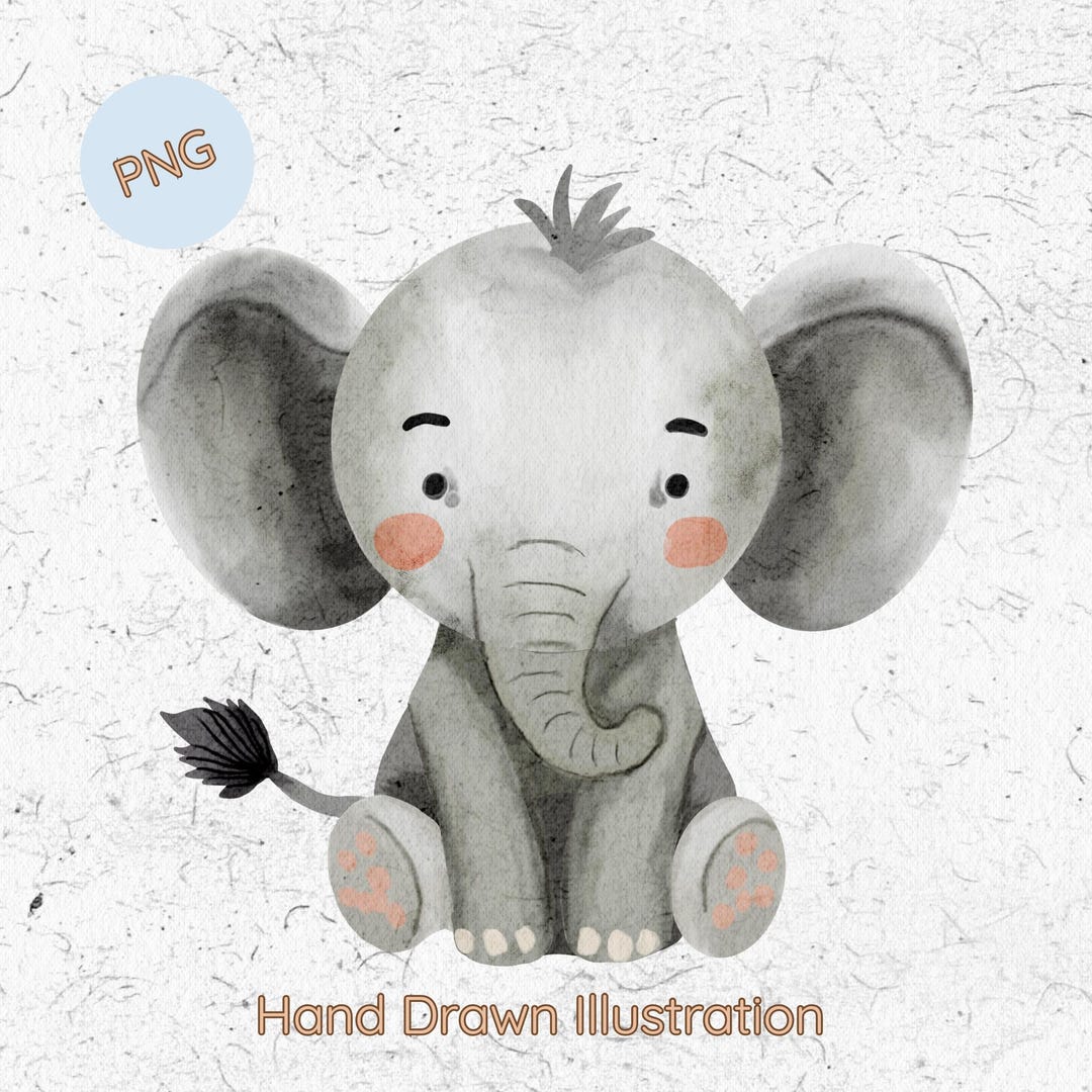 Hand Drawn Baby Elephant PNG | Cute Watercolor Elephant Clipart ...