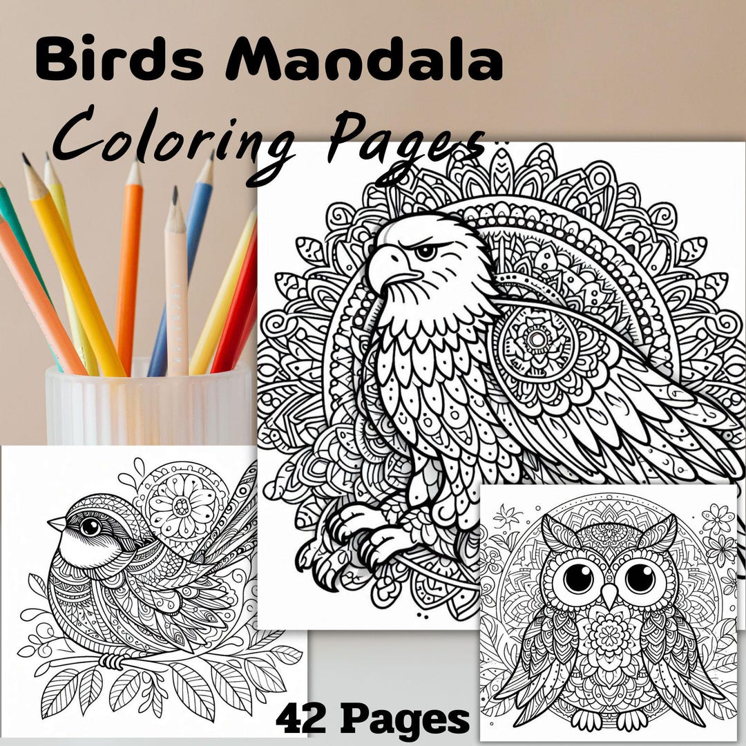 42 Birds Mandala Coloring Pages, Printable Coloring Pages, Adult ...