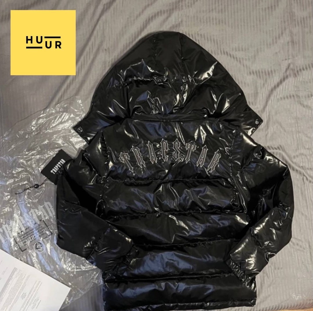 Trapstar Irongate Puffer Jacket Glossy Black With Detachable Hood ...