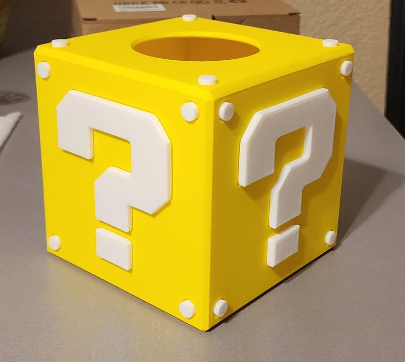 3D Printed Super Mario Brothers Nintendo Question Mark Coin Tissue Box ...
