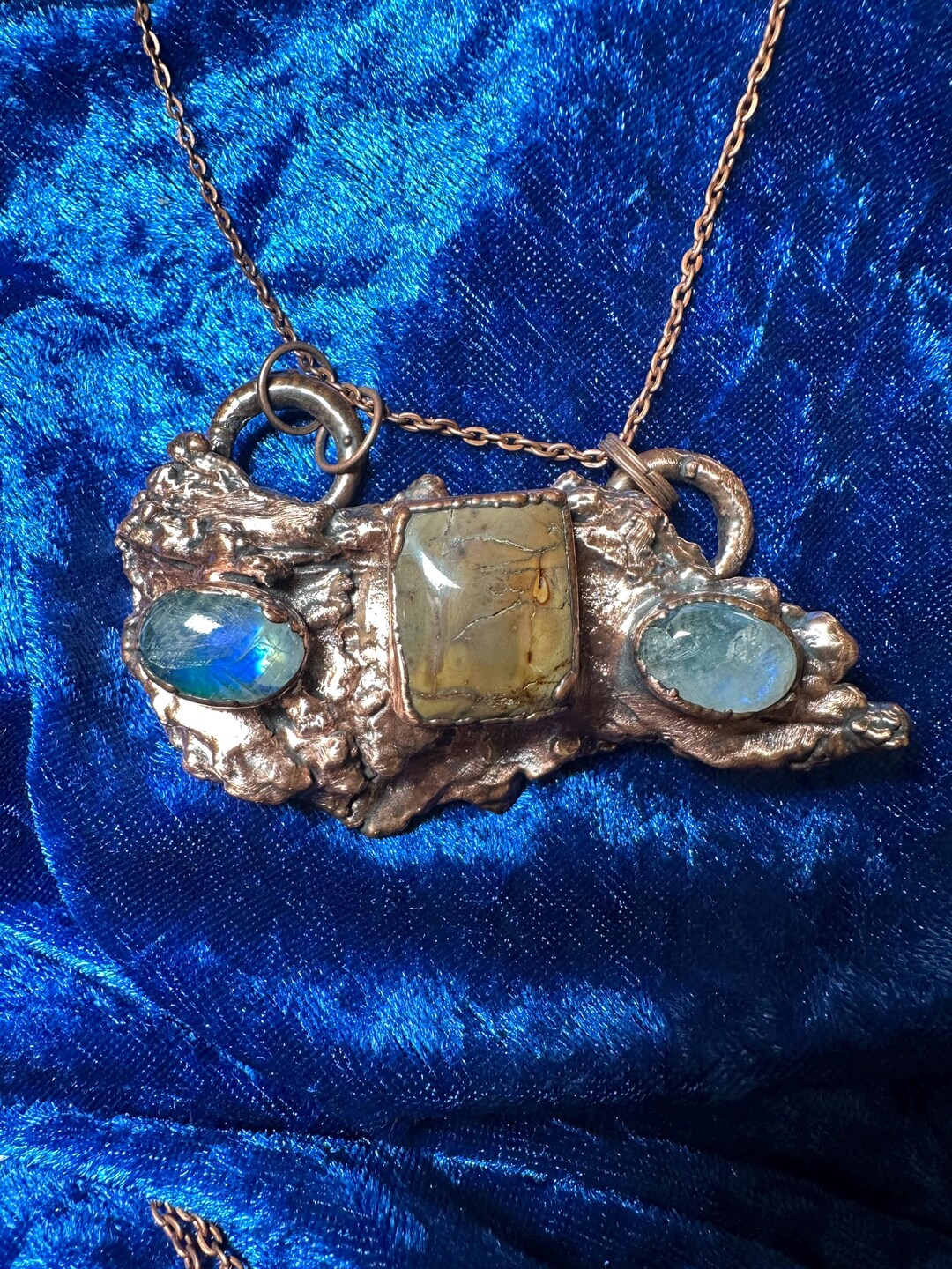Electroformed Pine Bark Necklace | Moonstone & Opal Pendant| Moonstone ...