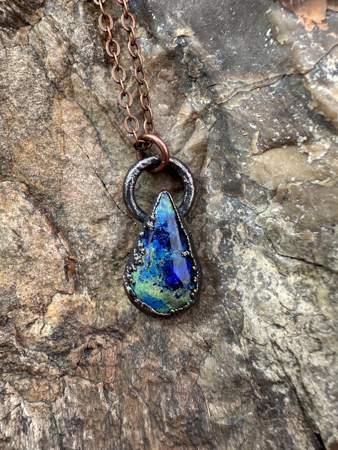 Handmade Azurite Malachite Drop Shape Pendant Natural Gemstone Jewelry ...