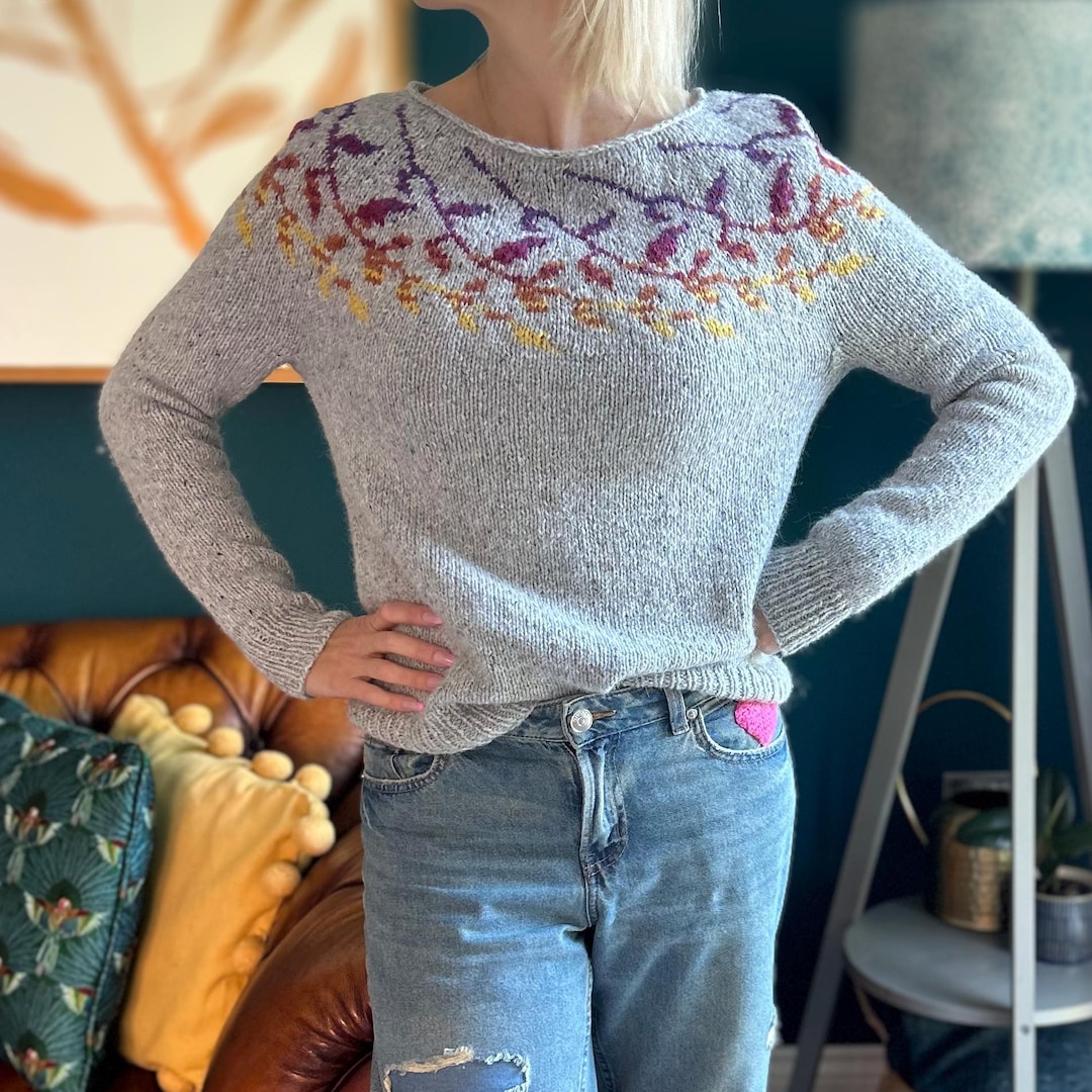 Women's Twisted Vine Yoke Top Down Jumper Sweater | Knitting Pattern ...