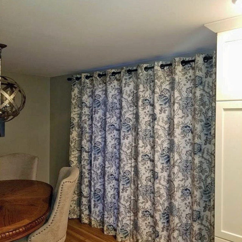 Floral Curtains Jacobean Blue Grey Rod Pocket Panels | Etsy Floral Curtains Jacobean Blue Grey Rod Pocket Panels | Etsy