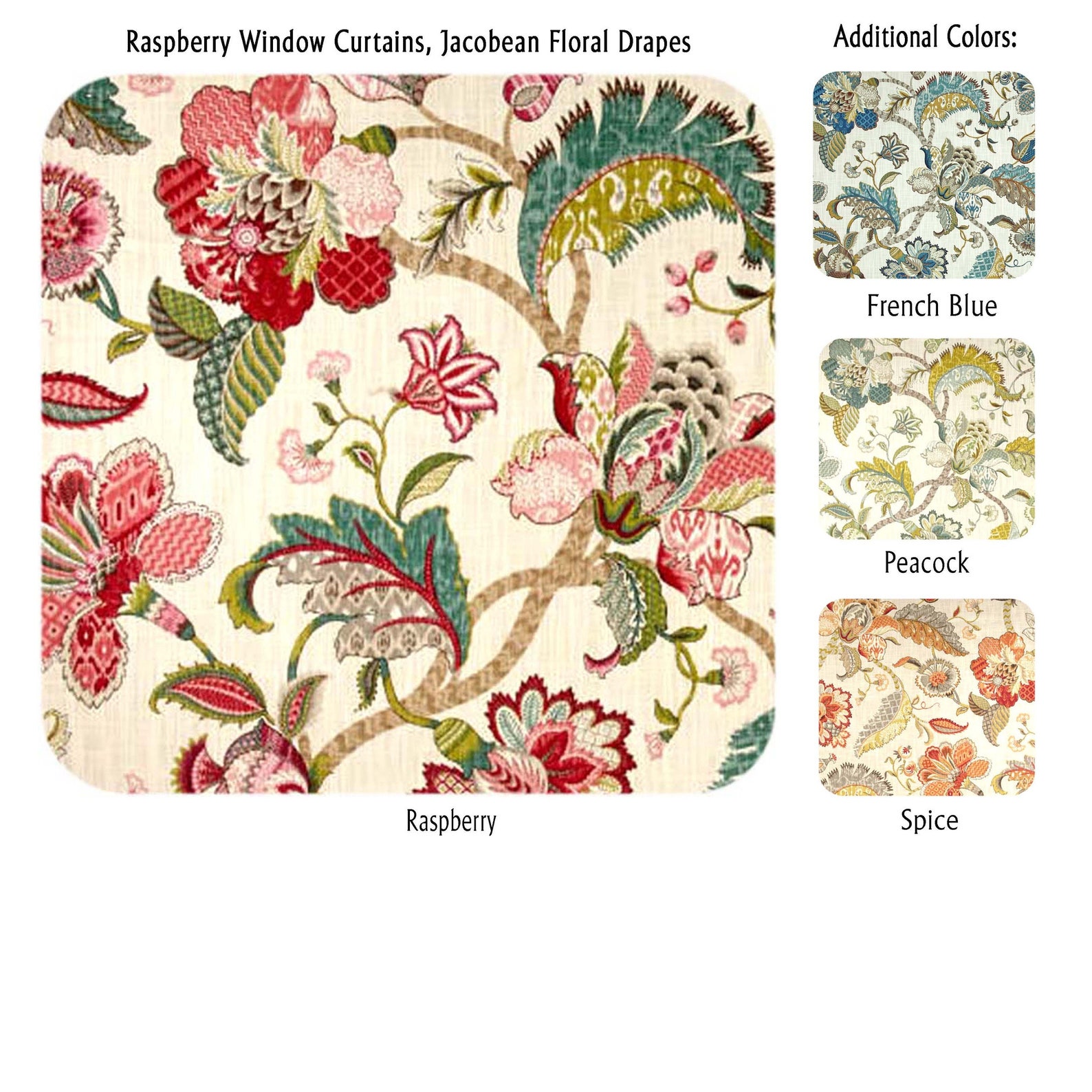 Raspberry Window Curtains Jacobean Floral Drapes - Etsy