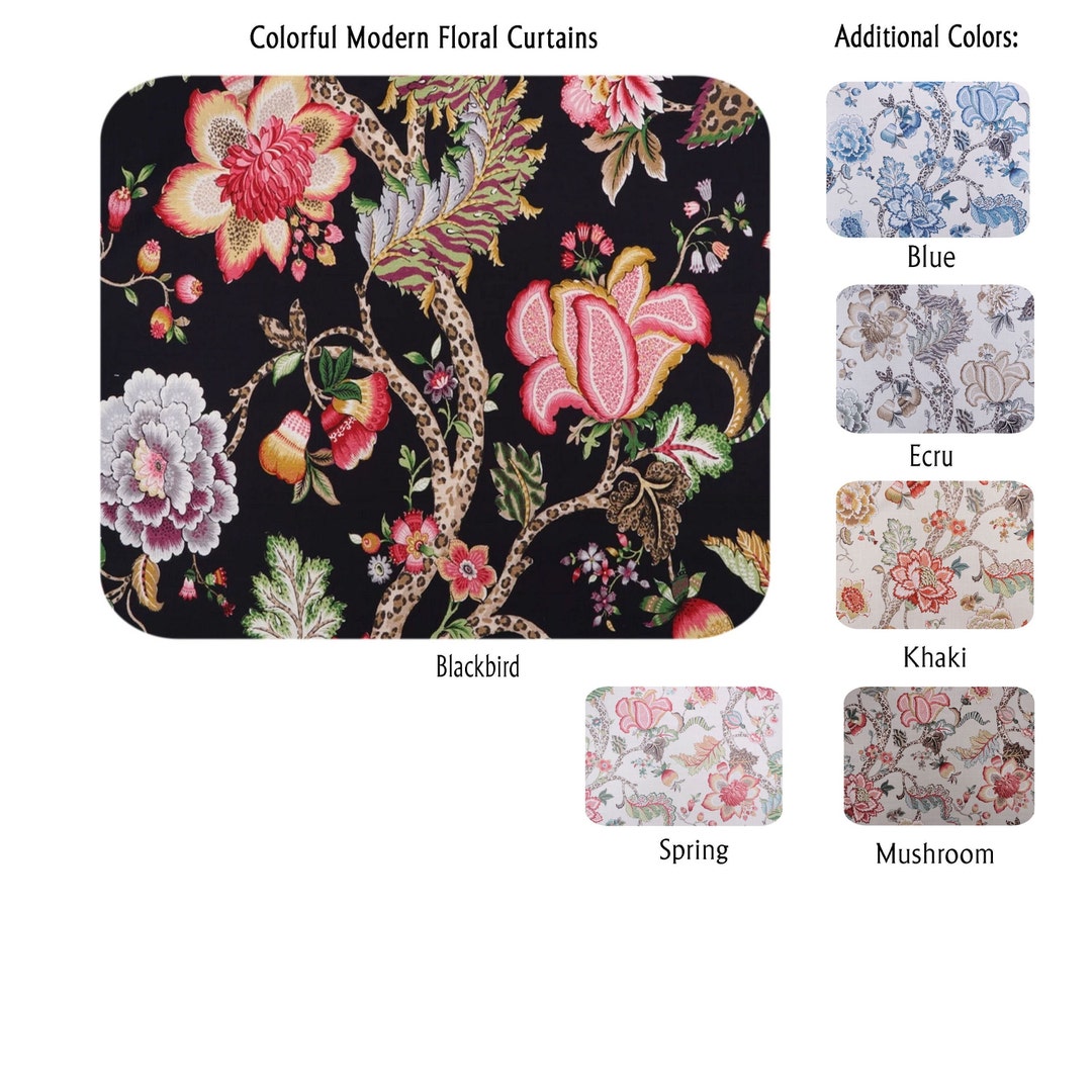 Colorful Modern Floral Curtains - Etsy