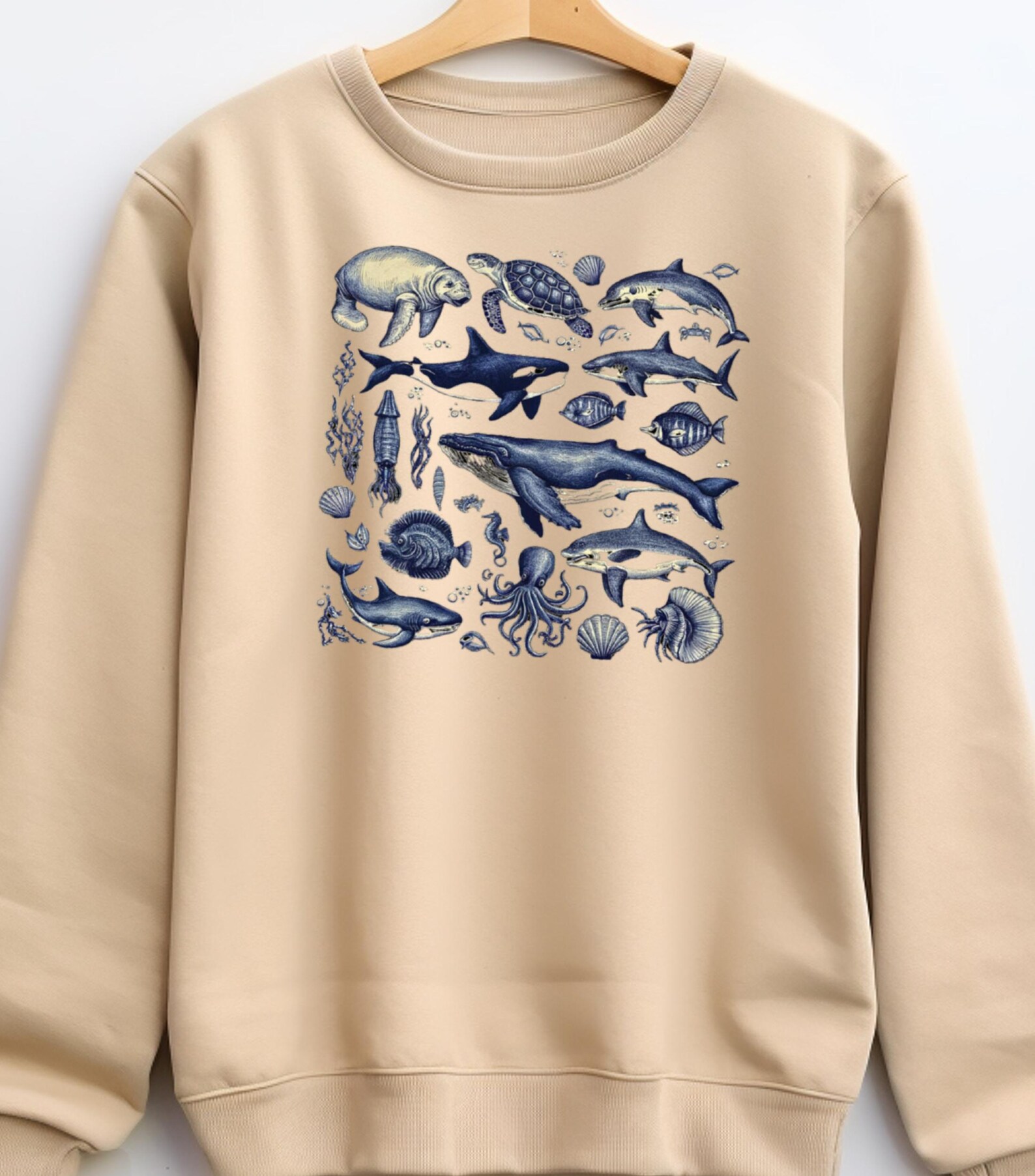 Retro Ocean Sweater, Vintage Sea Life Sweater,classic Marine Creatures ...
