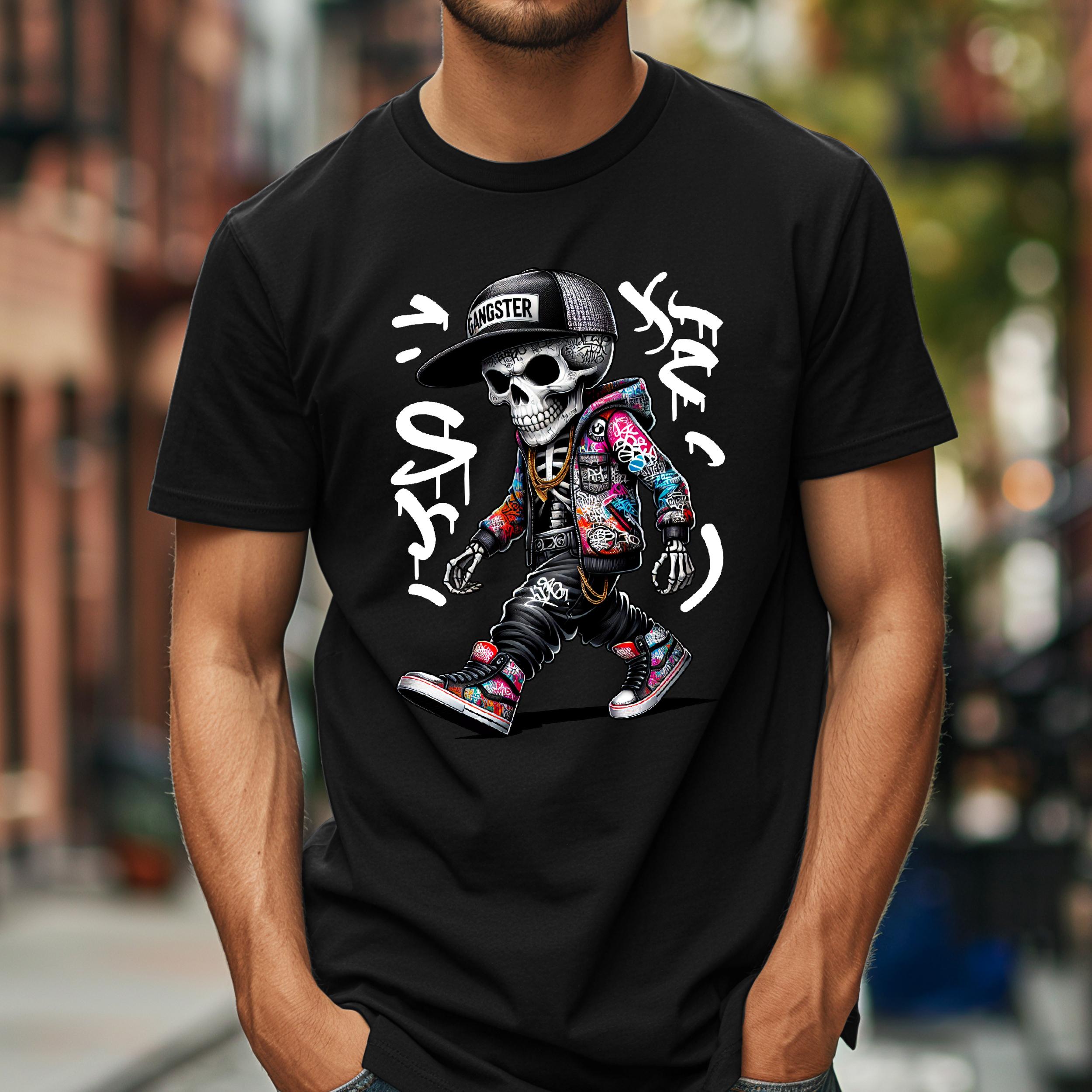 Streetwear Gangster Skeleton T-shirt, Urban Gangster Skeleton Tee ...