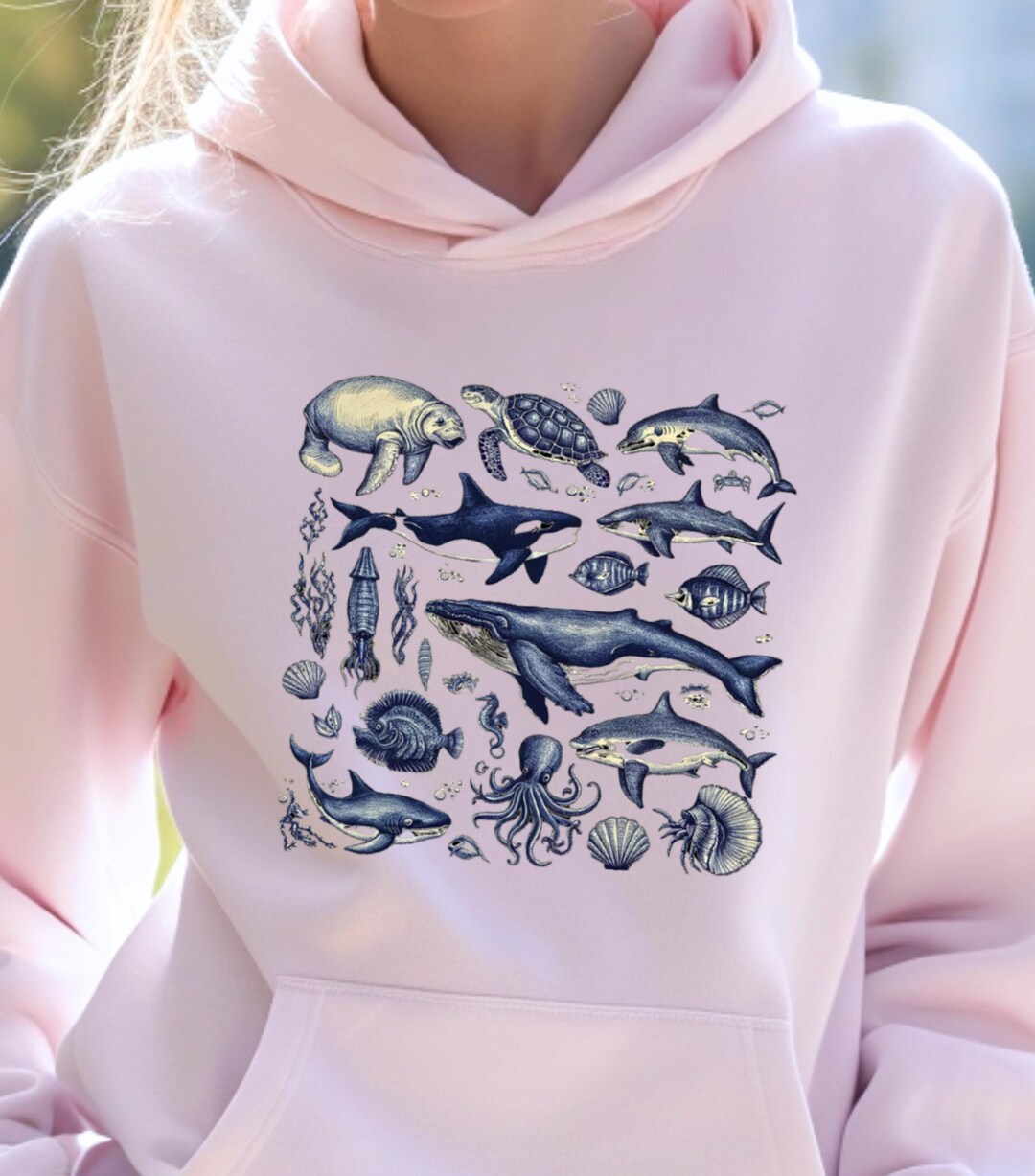 Vintage Sea Animals Hoodie, Retro Ocean Life Hoodie, Classic Marine ...