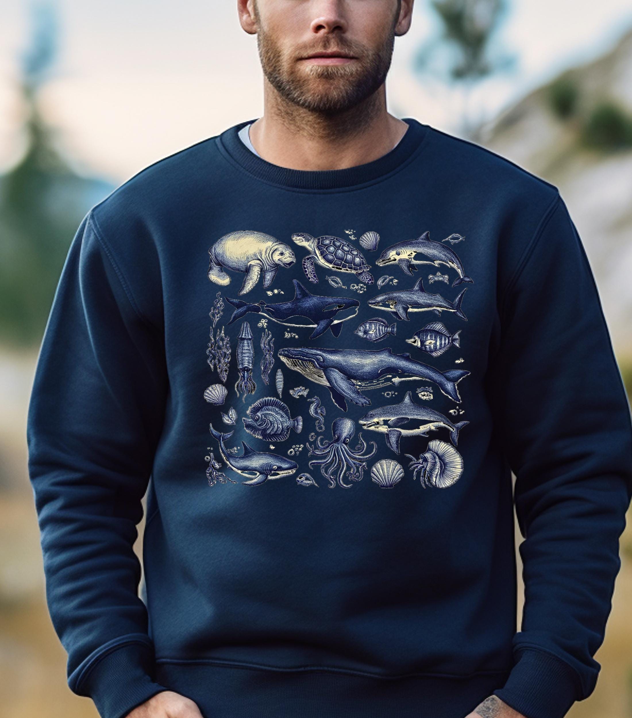 Retro Ocean Sweater, Vintage Sea Life Sweater,classic Marine Creatures ...