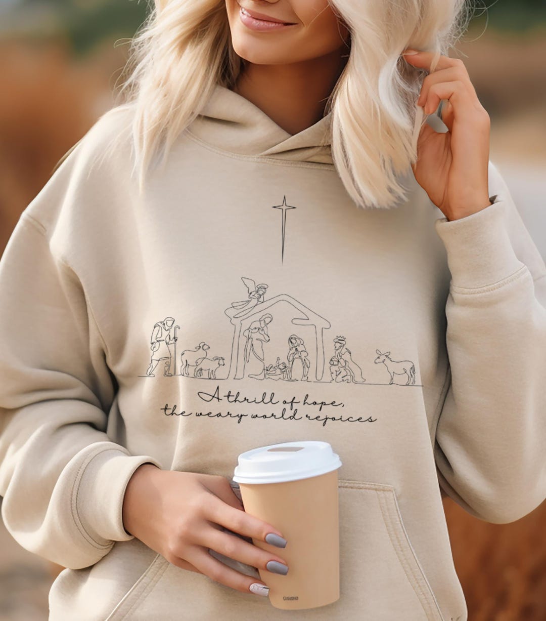 A Thrill of Hope the Weary World Rejoices Hoodie, Christian Christmas ...