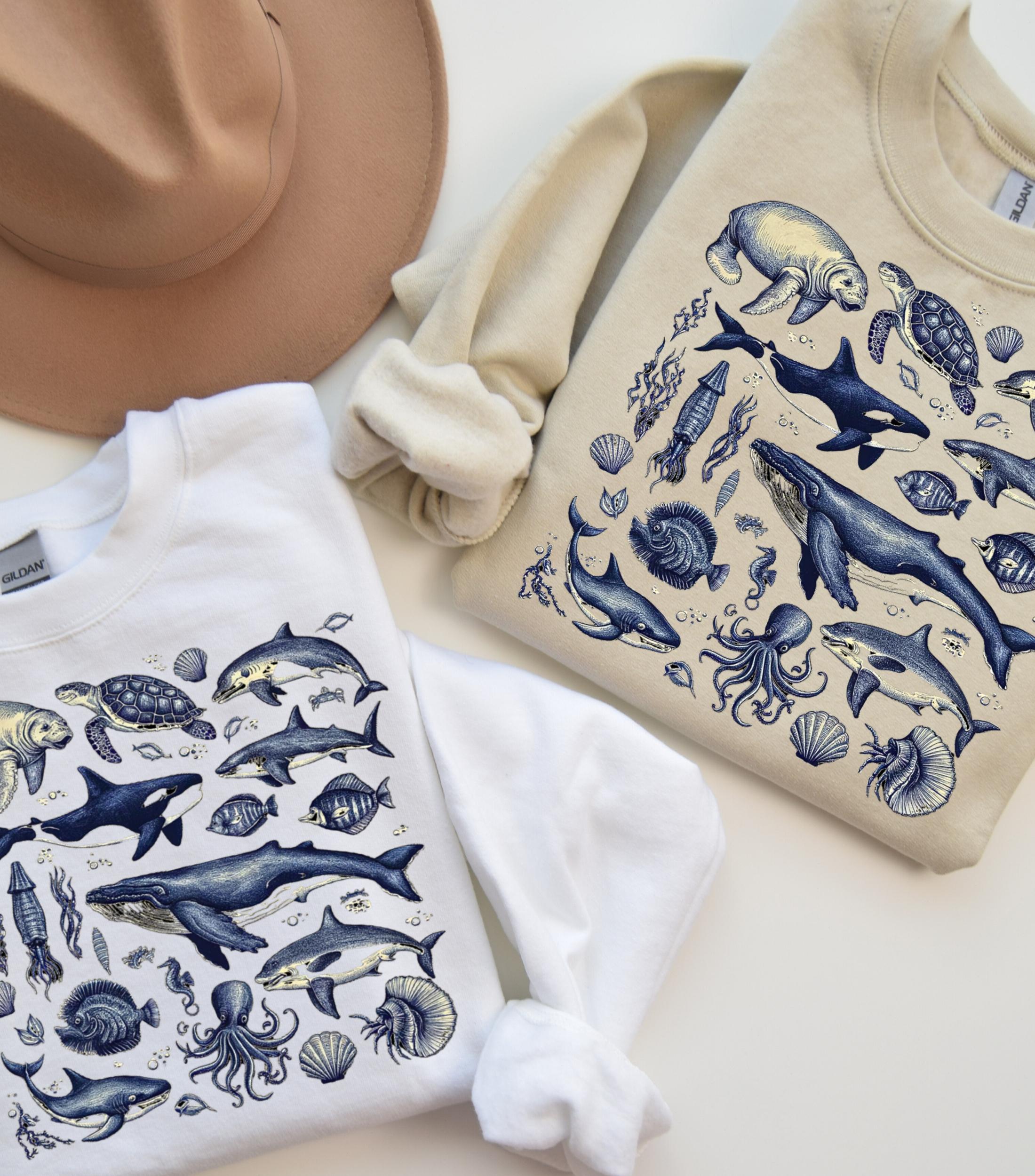 Retro Ocean Sweater, Vintage Sea Life Sweater,classic Marine Creatures ...