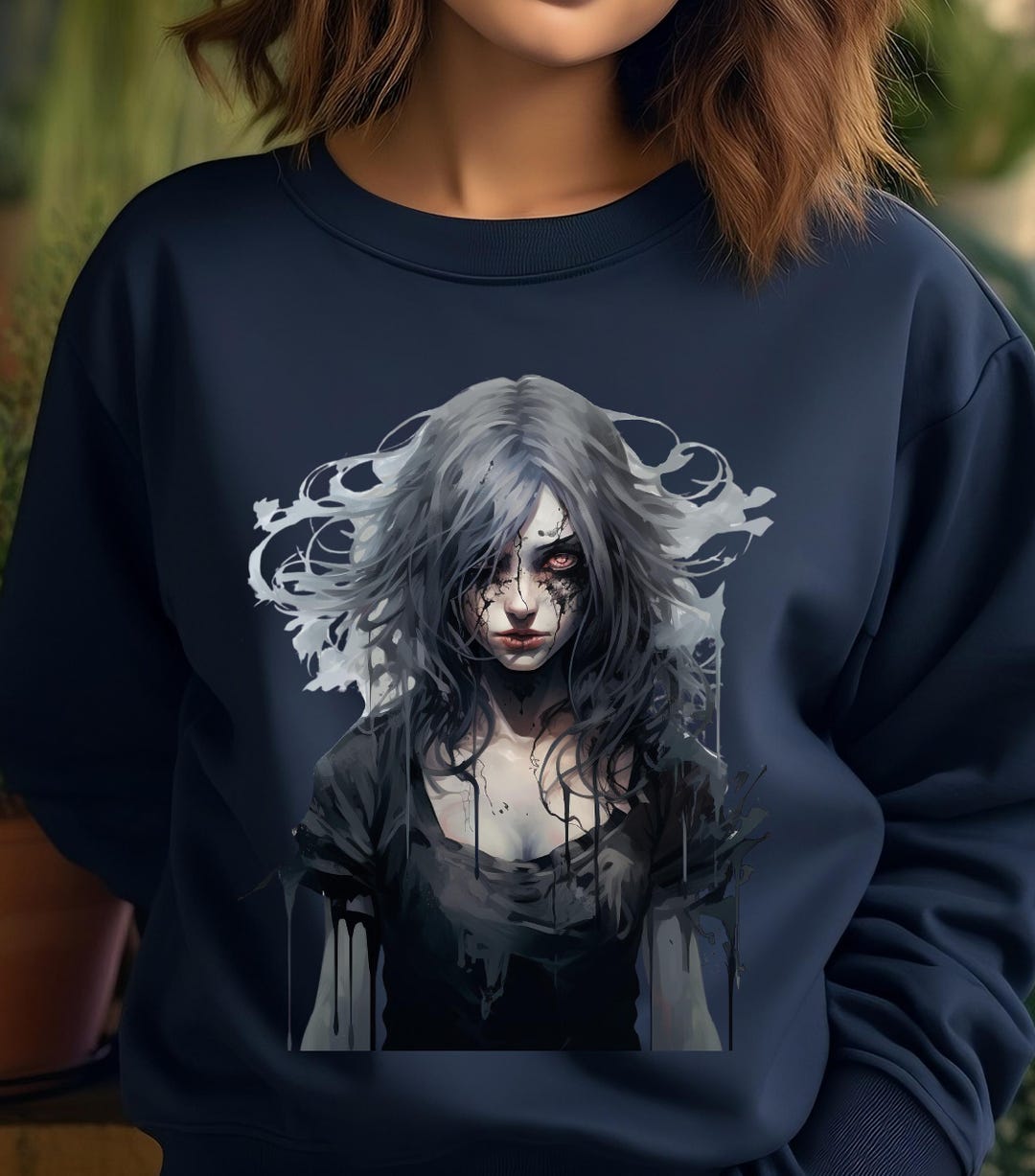 Y2k Gothic Zombie Girl Sweater, Scary Bloody Eyes Halloween Pullover ...
