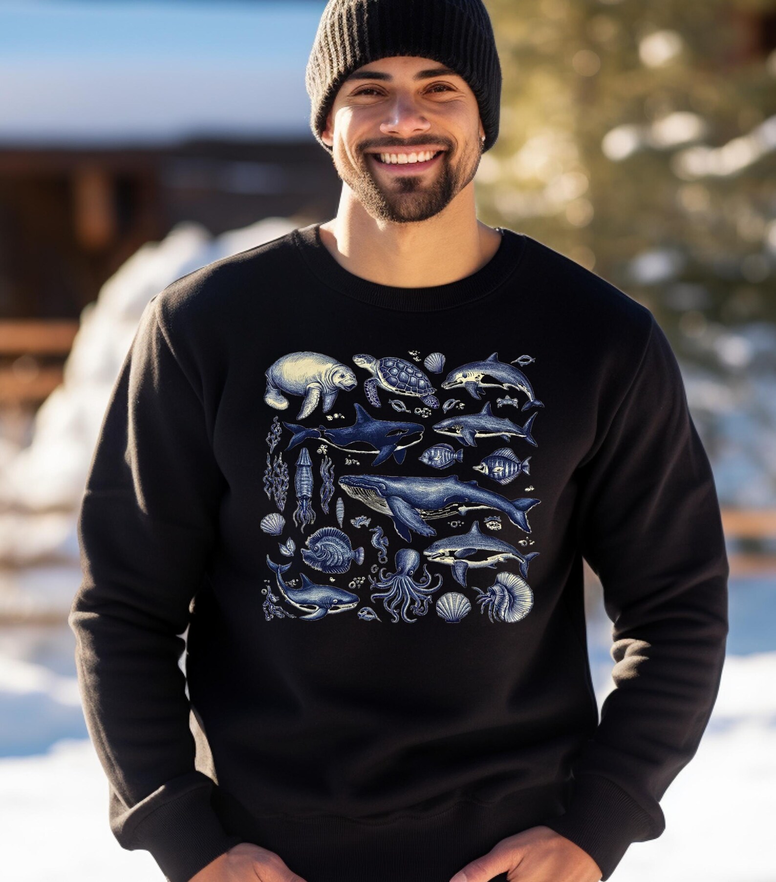 Retro Ocean Sweater, Vintage Sea Life Sweater,classic Marine Creatures ...