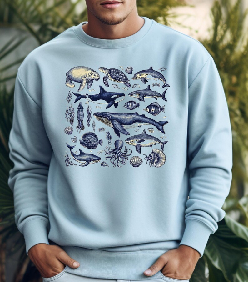 Retro Ocean Sweater, Vintage Sea Life Sweater,classic Marine Creatures ...