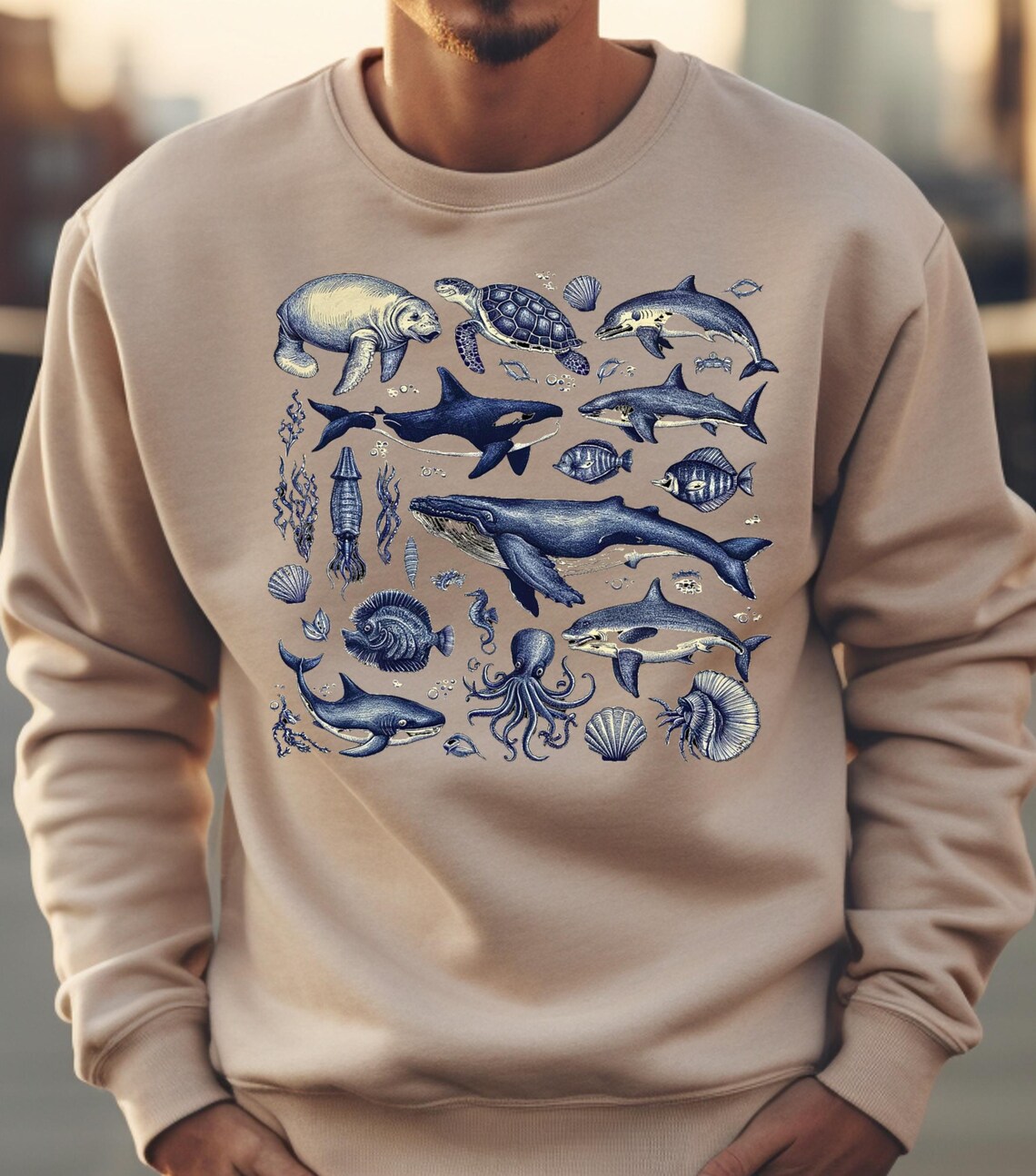 Retro Ocean Sweater, Vintage Sea Life Sweater,classic Marine Creatures ...