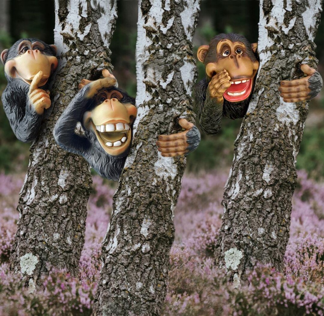 Set of 3 Monkey Garden Ornament Hanging Peeping Tree Hanging Chimpanzee ...
