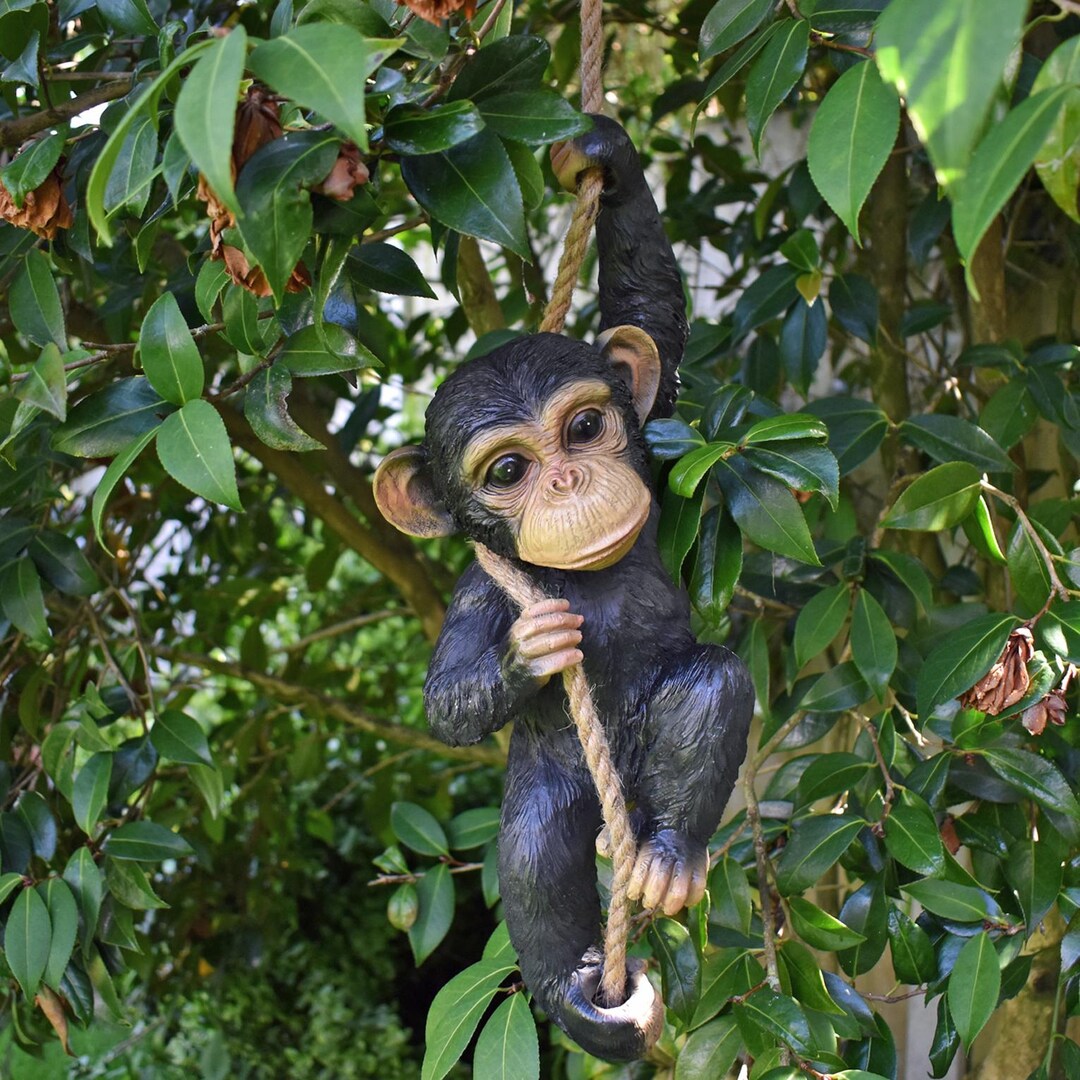 Climbing Monkey Sculpture Rope Hanging Playing Baby Chimpanzee Garden ...
